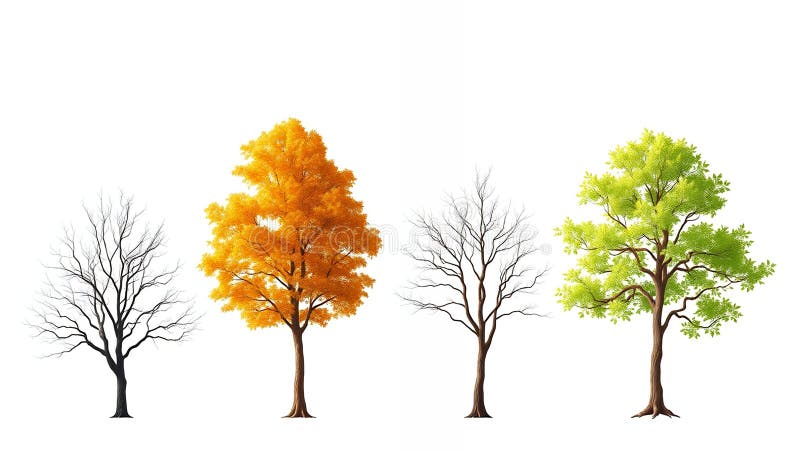 Four Trees in Different Seasons Showcasing the Changing Colors of ...
