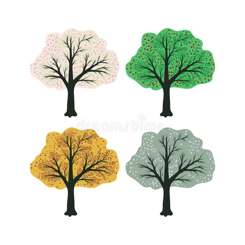 Four trees set stock vector. Illustration of fall, pink - 228662422