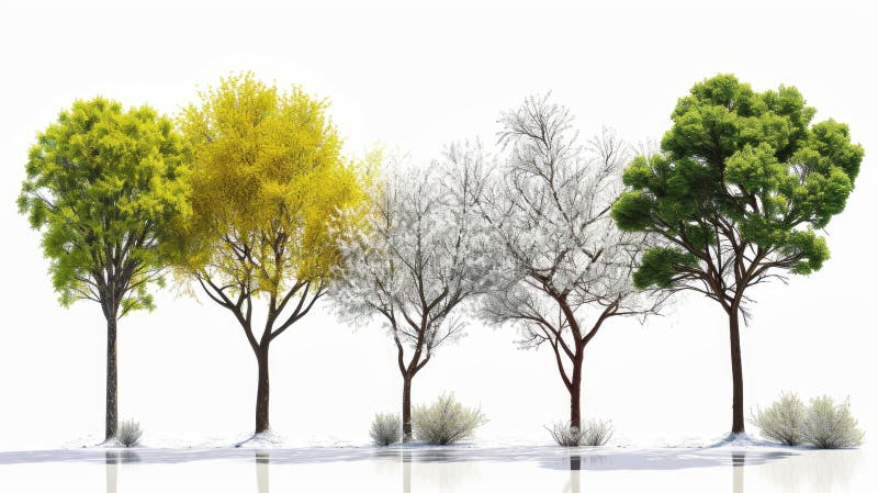 Four Trees Standing in Snow Stock Image - Image of frozen, quiet: 375092783