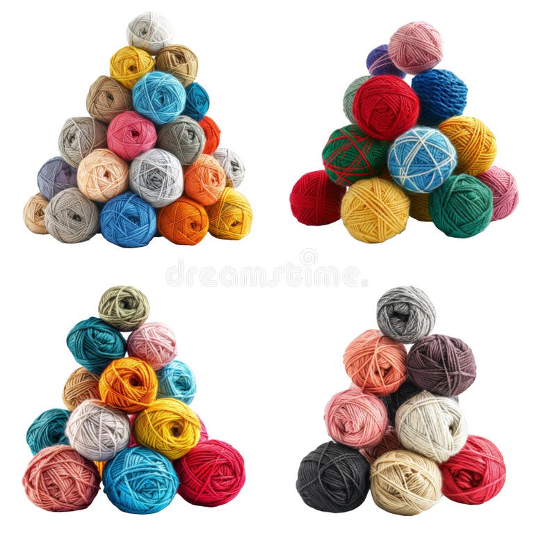 Four Triangular Arrangements of Colorful Yarn Balls Stock Photo ...