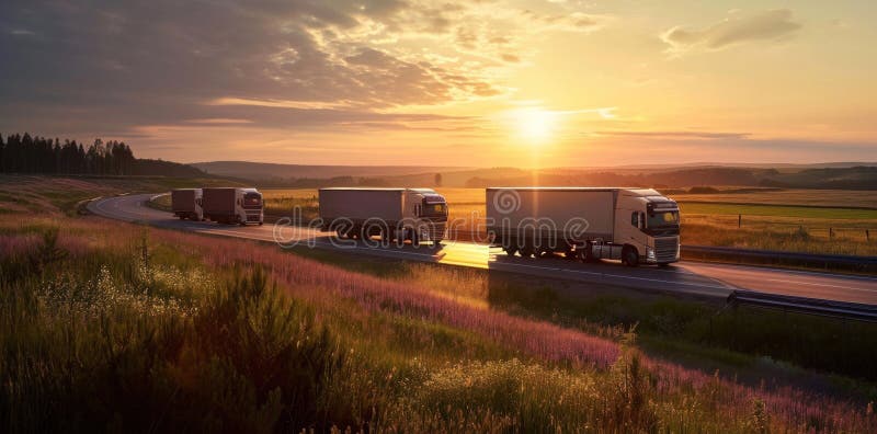 Four Trucks Grouped Together on a Rural Road Stock Photo - Image of ...