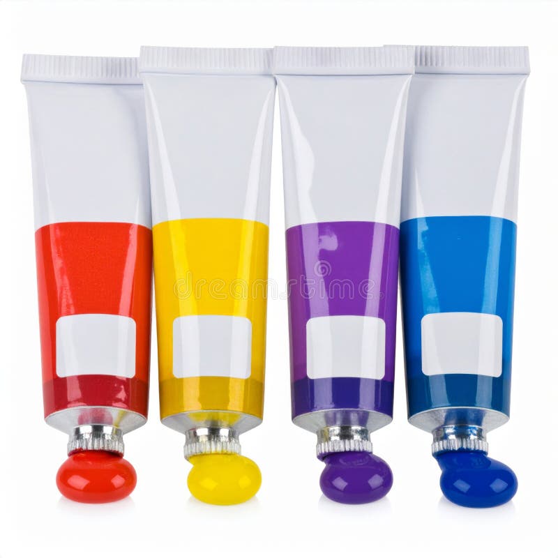 Four Tubes of Paint in Red Yellow Purple and Blue Stock Illustration ...