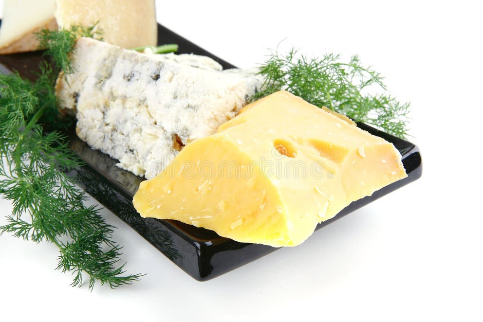 Four Type of Cheeses on Plate Stock Image - Image of isolated, dairy ...