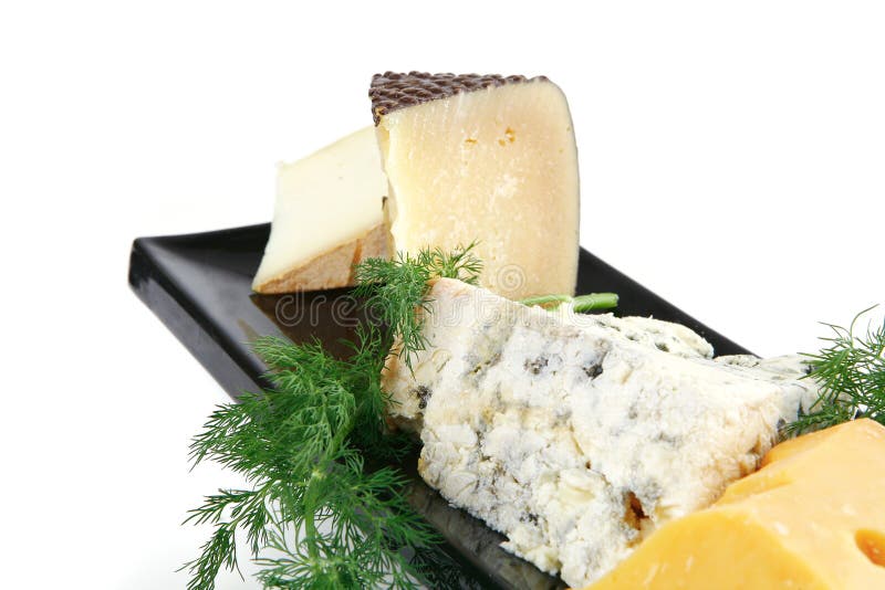 Four Type of Cheeses on Plate Stock Photo - Image of plate, portion ...
