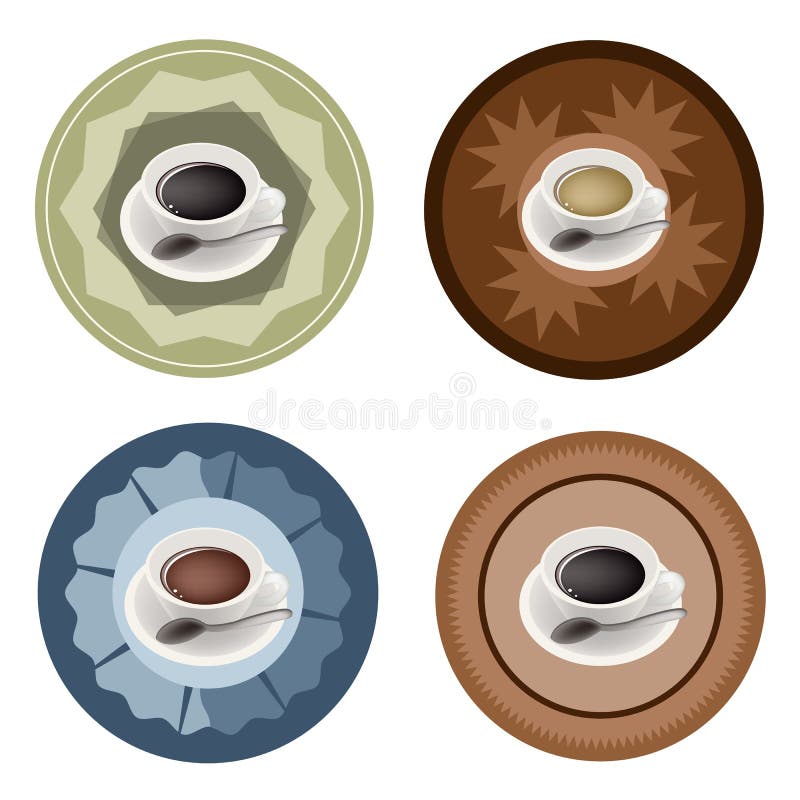 Four Type of Hot Coffee in Retro Round Label Stock Vector ...