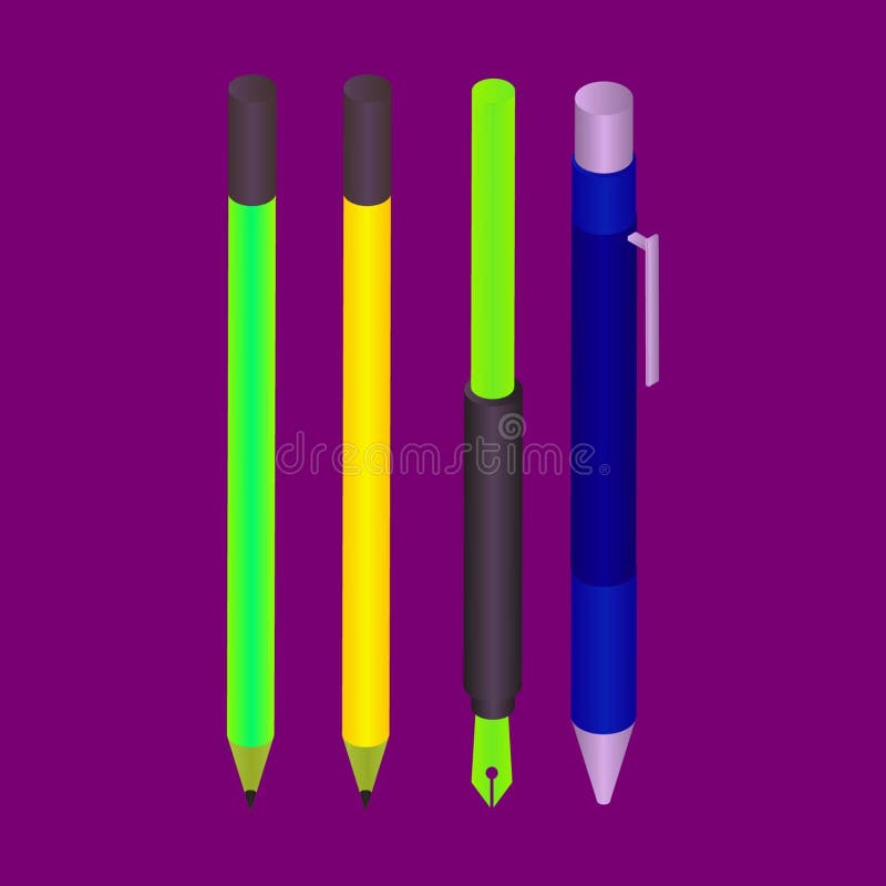 Four Type Pen 3D Illustration on Purple Stock Illustration ...