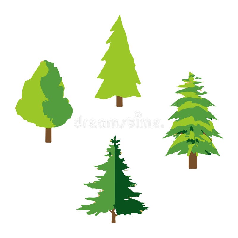 Four Types of Green Trees Vector Icons Stock Vector - Illustration of ...