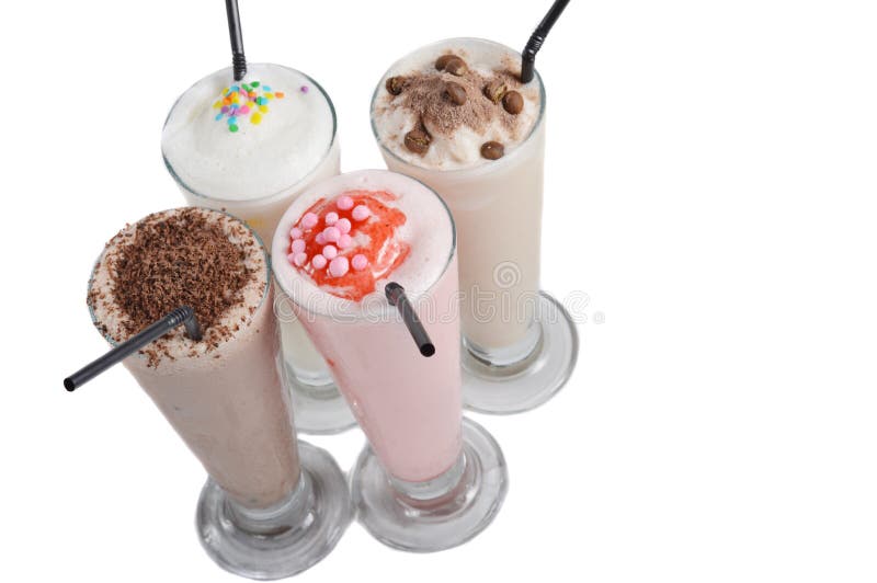 Four Types of Milkshake Drink Stock Image - Image of background, liquid ...