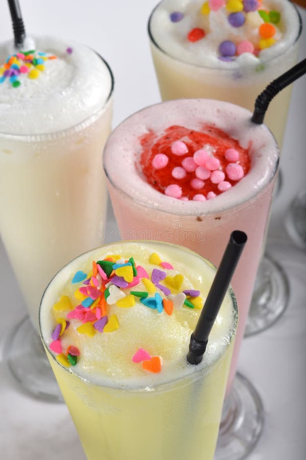 Four Types of Milkshake Drink Stock Image - Image of background, liquid ...