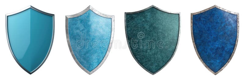 Four Unique Decorative Shields in Various Shades of Blue for Graphic ...