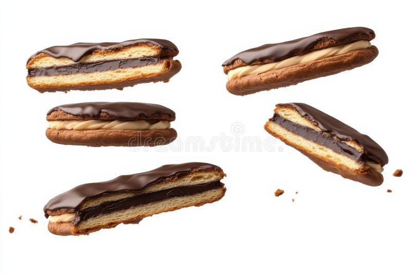 Four Unique Presentations of Chocolate Cream-filled Biscuits Against a ...