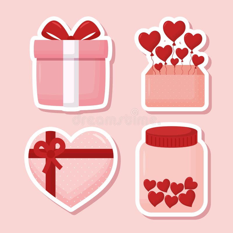 Four valentines day items stock vector. Illustration of design - 238750690