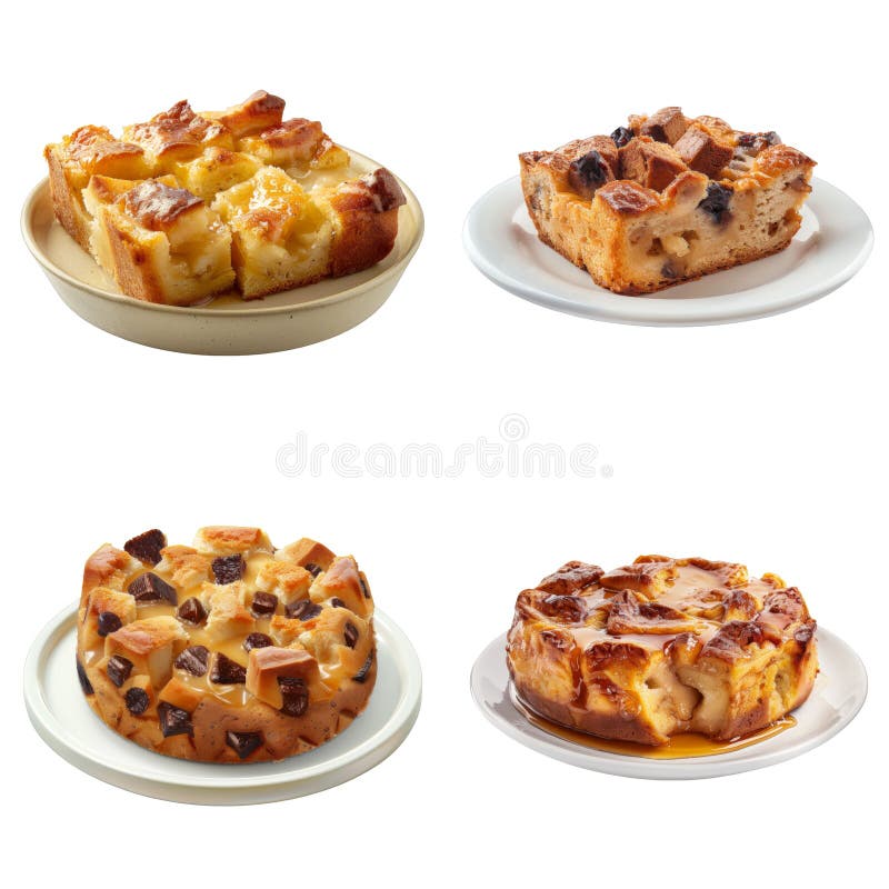 Four Variations of Bread Pudding with Different Toppings Stock Photo ...