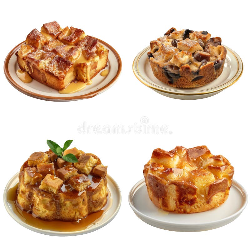 Four Variations of Bread Pudding with Toppings Stock Photo ...