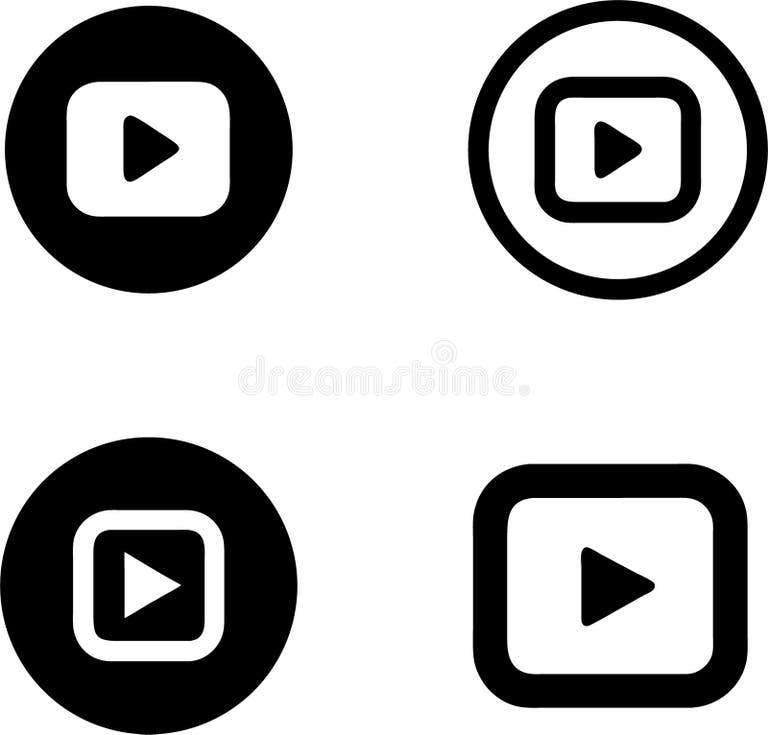 Four Variations of a Play Button Icon in Black and White Stock ...