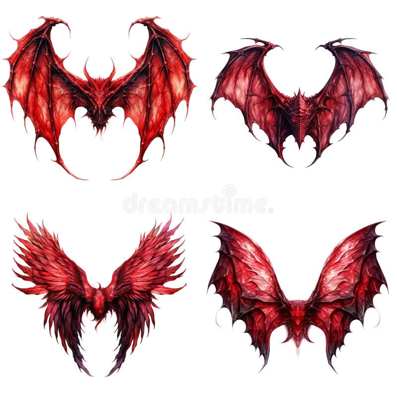 Four Variations of Red Dragon Wings with Spikes and Feathers Stock ...