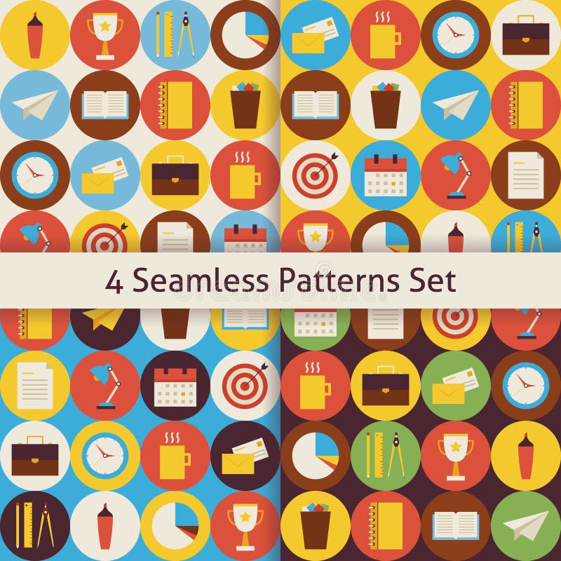 Four Vector Flat Seamless Business and Office Patterns Set with Stock ...