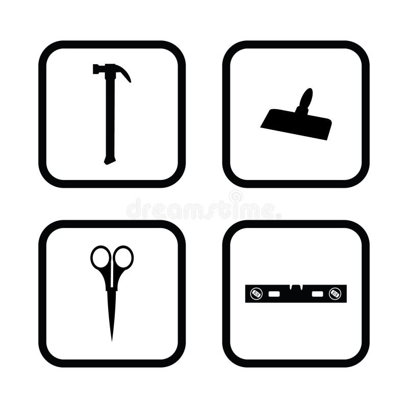 Four Vector Icons for Construction in a Square Frame Isolated on White ...