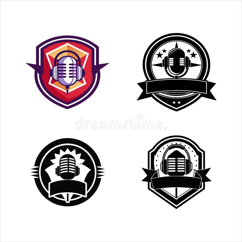 Podcast Microphone Logos Studio Headset Badge Designs Stock Vector ...