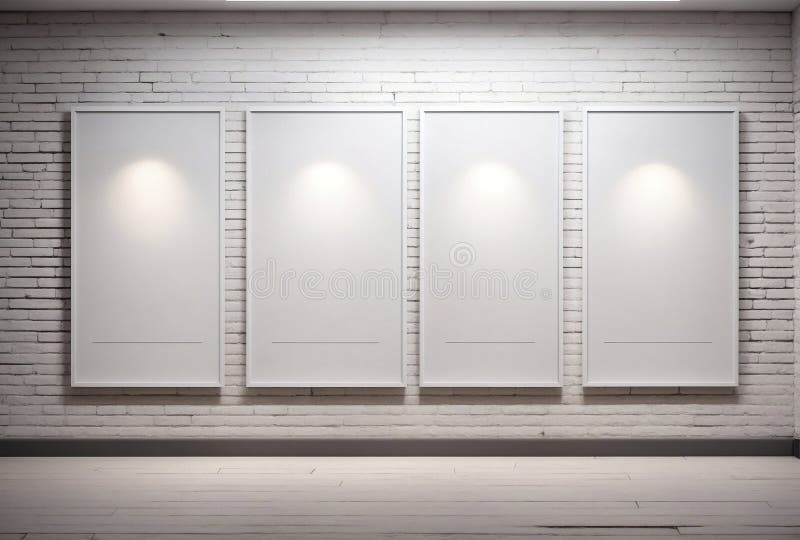 Four Vertically Aligned Blank White Posters are Mounted on a White ...
