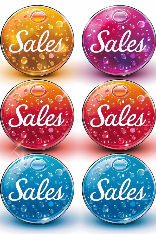 Four Vibrant Bubbles Displaying Sales Signs on a White Background Stock ...