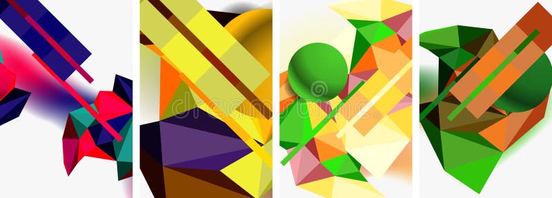 Four Vibrant Geometric Shapes in Various Colors on a Plain White ...