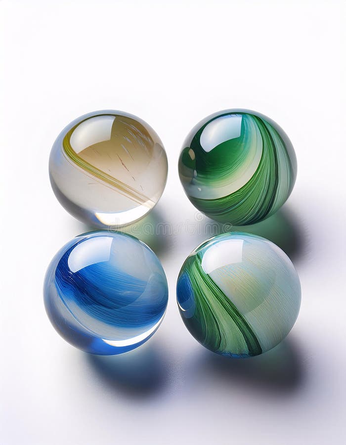 Four Vibrant Marbles, Each with Unique Swirling Patterns, Rest on a ...