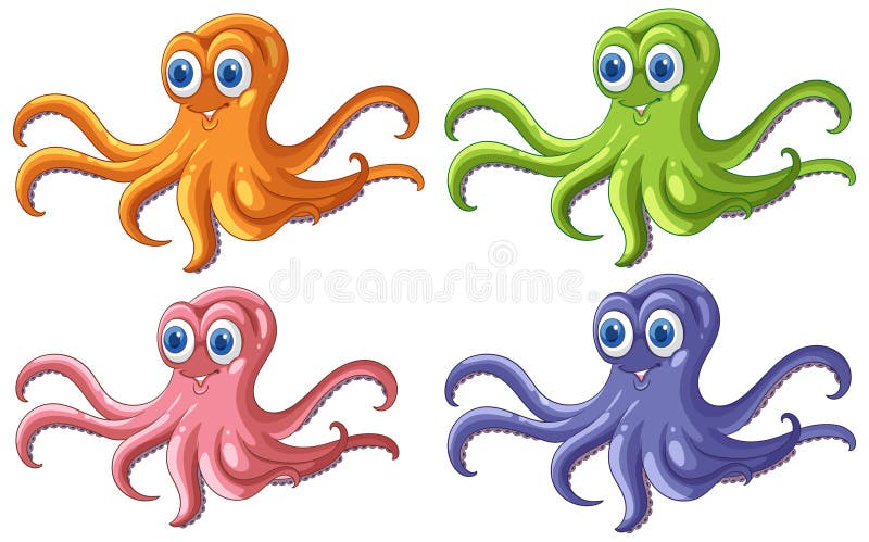 Four vibrant octopuses stock illustration. Illustration of aquatic ...