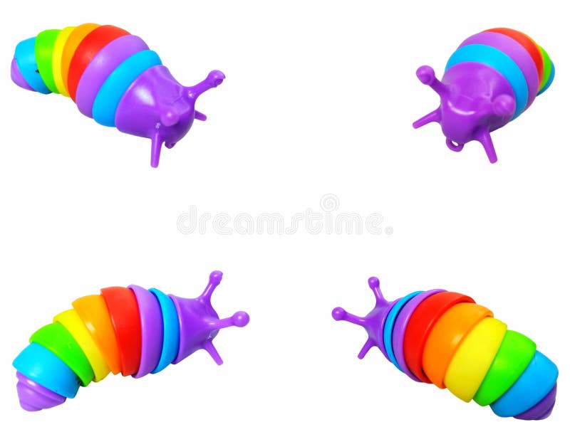 Four Vibrant, Rainbow-colored Segmented Worm or Slug-shaped Toys Stock ...