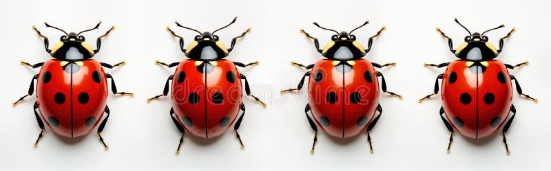 Four Vibrant Red Ladybugs with Black Spots Shown Against White ...