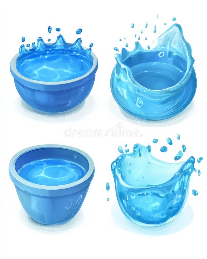 Four Vibrant Water Splashes Arranged on White Background. Water Icons ...