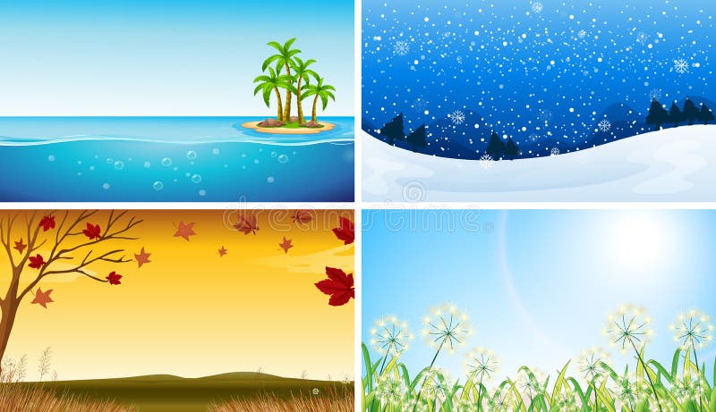 Four View of Different Seasons Stock Vector - Illustration of nature ...