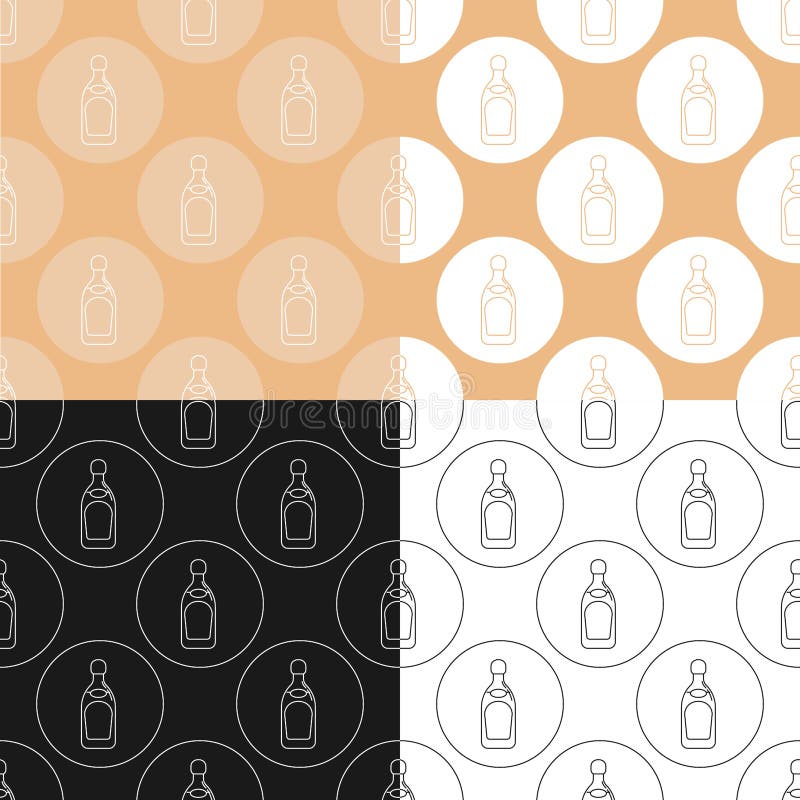 Four View Seamless Pattern of Bottle of Tequila in Flat Style in Form ...