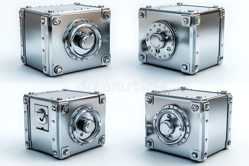 Four Views of a Chrome Metal Security Safe Stock Image - Image of ...