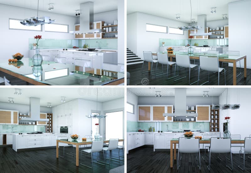 Four Views of Modern Interior Loft Design Stock Illustration ...
