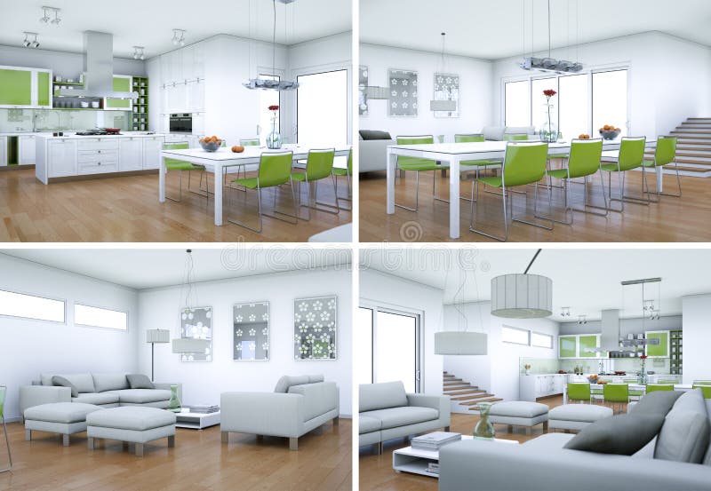 Four Views of Modern Interior Loft Design Stock Illustration ...