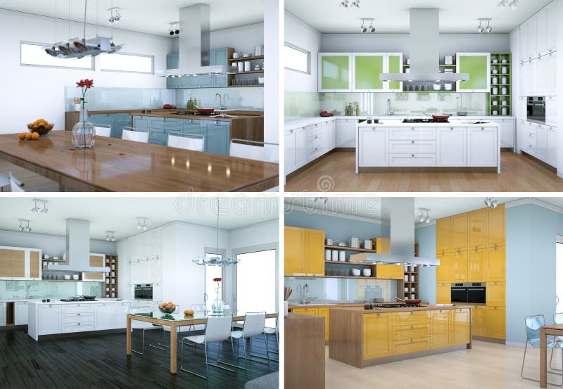 Four Views of Modern Interior Loft Design Stock Illustration ...