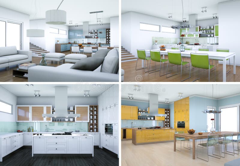 Four Views of Modern Interior Loft Design Stock Illustration ...