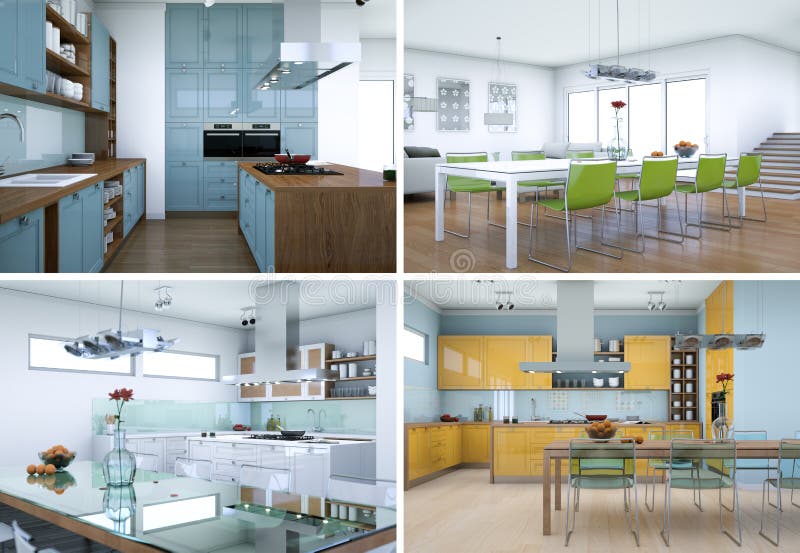 Four Views of Modern Interior Loft Design Stock Illustration ...