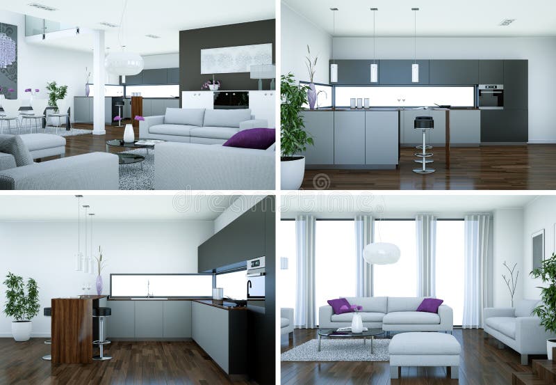 Four Views of Modern Interior Loft Design Stock Illustration ...