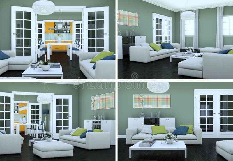 Four Views of Modern Interior Loft Design Stock Illustration ...