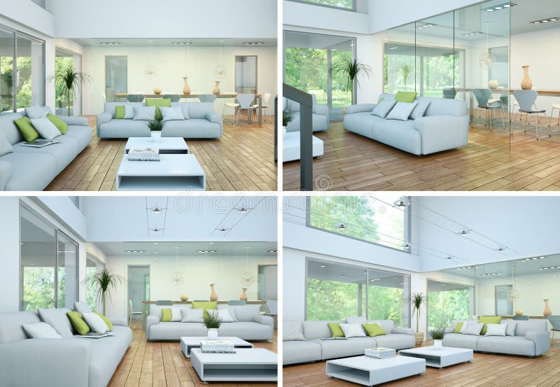 Four Views of Modern Interior Loft Design Stock Illustration ...