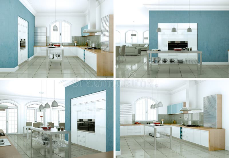 Four Views of Modern Interior Loft Design Stock Illustration ...