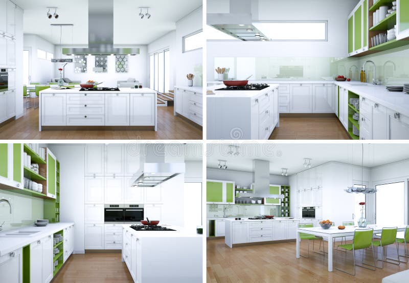 Four Views of Modern Interior Loft Design Stock Illustration ...