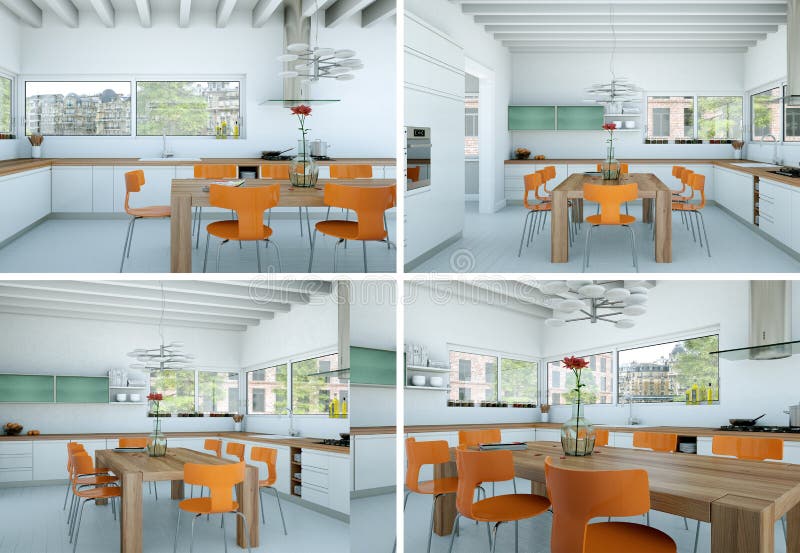 Four Views of Modern Kitchen with a Beautiful Design Stock Illustration ...