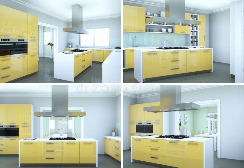 Four Views of Modern Kitchen with a Beautiful Design Stock Illustration ...