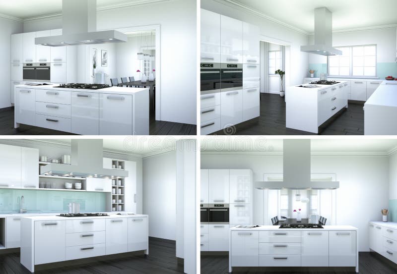 Four Views of Modern Kitchen with a Beautiful Design Stock Illustration ...