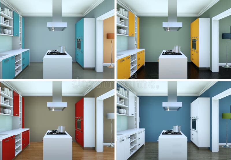 Four Views of Modern Kitchen with a Beautiful Design Stock Illustration ...