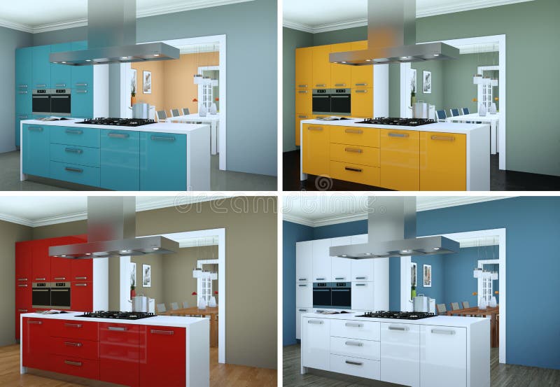 Four Views of Modern Kitchen with a Beautiful Design Stock Illustration ...