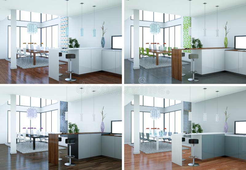 Four Views of Modern Kitchen with a Beautiful Design Stock Illustration ...